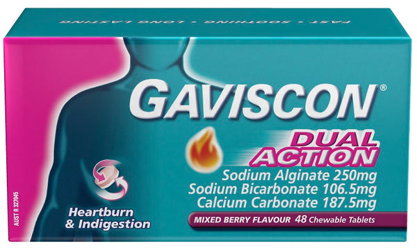 Gaviscon Dual Action Multi Berry 48 Tablets - NZ Online Chemist